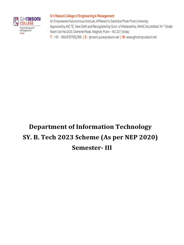 B.Tech 2023 IT Semester 3 Course Details | PDF | Computer Network ...
