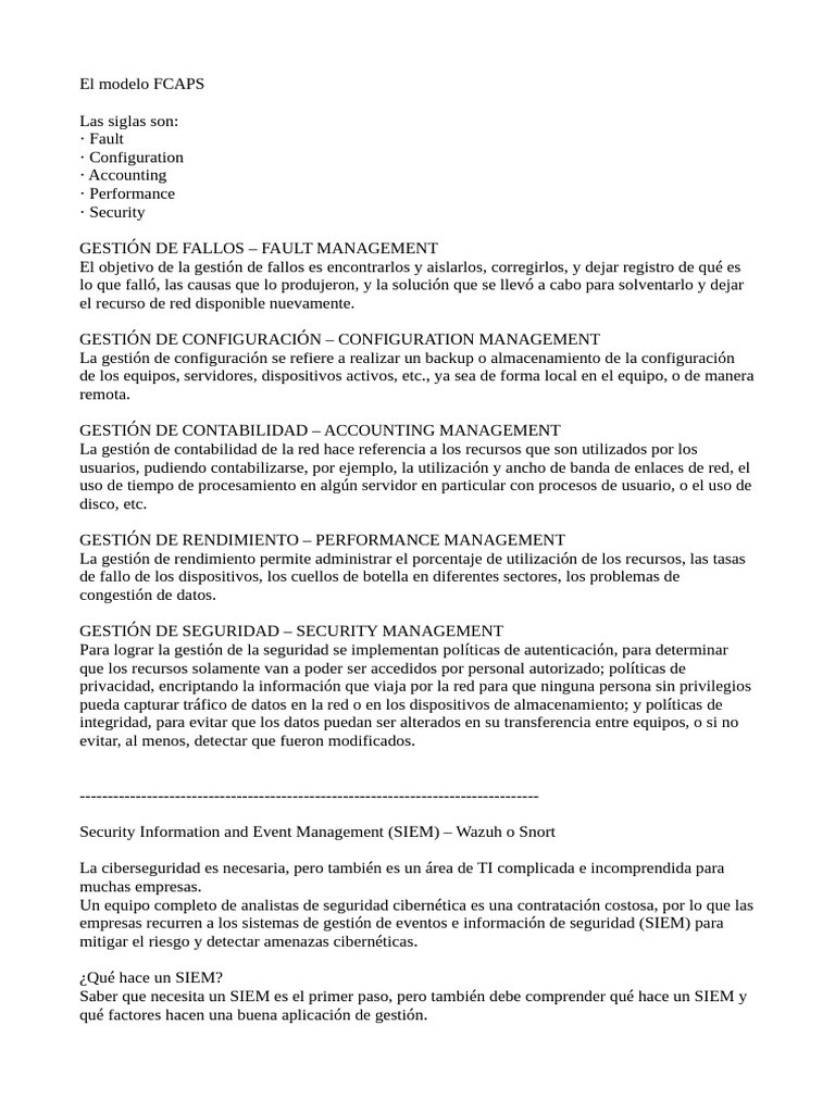 Modelo FCAPS | PDF | Redes de computadoras | Gestión de tecnología de la información