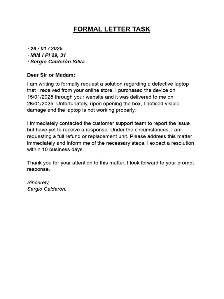 Formal Letter Task | PDF