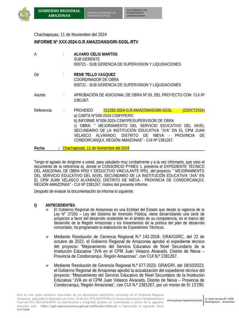 Informe Adicional de Obra 03 Final | PDF | Presupuesto