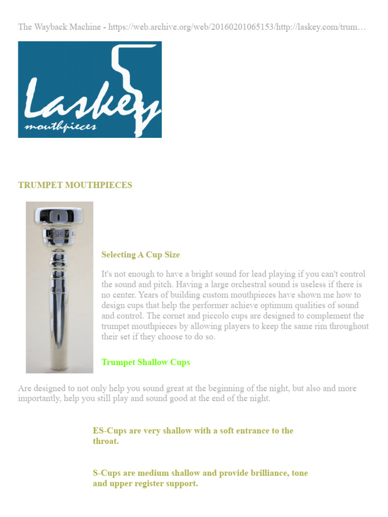 Laskey Mouthpieces | PDF | Trumpet | Elementary Organology