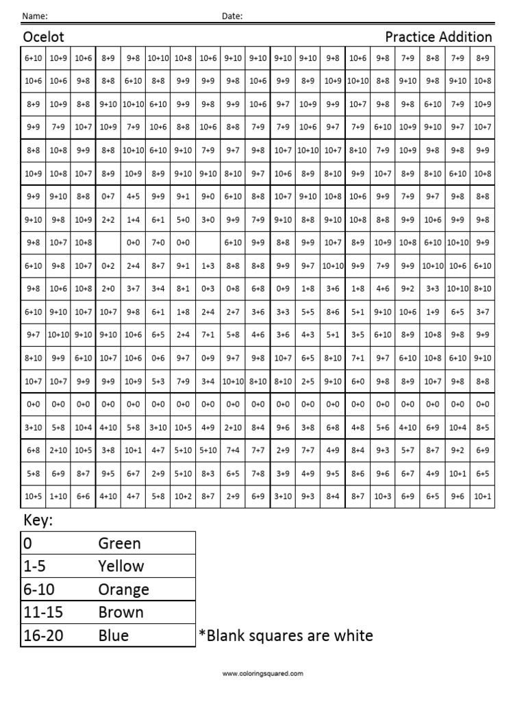 12AS Ocelot Addition Minecraft Math Worksheets Coloring | PDF