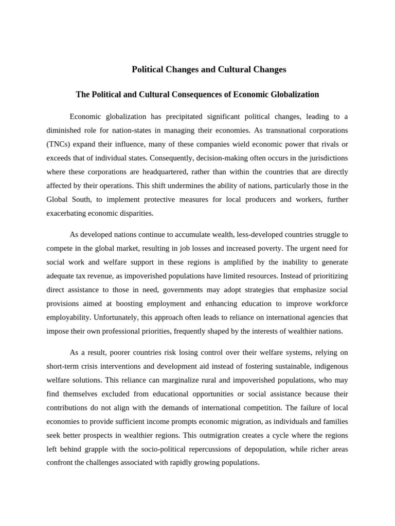 Lecture 3 Political and Cultural Changes in Economic Globalization | PDF | Globalization ...