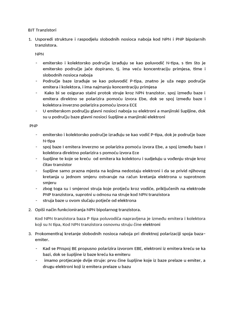 Pitanja Za Ponavljanje BJT | PDF