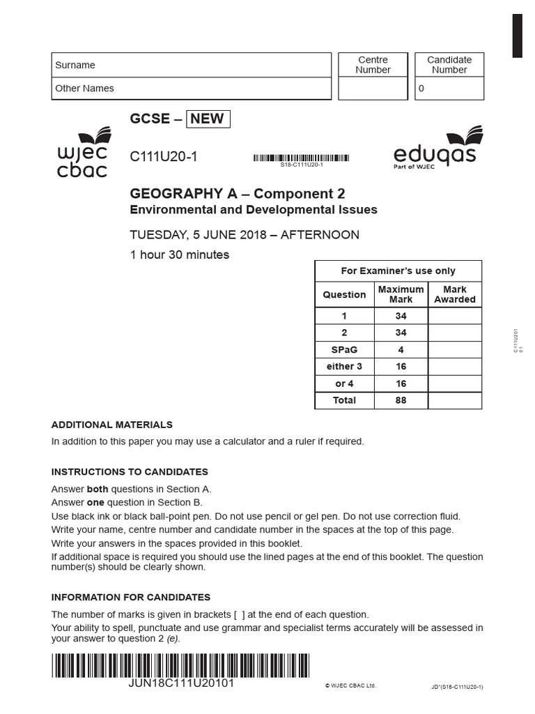 June 2018 QP - Component 2 Eduqas (A) Geography GCSE | PDF | Mekong | Cambodia