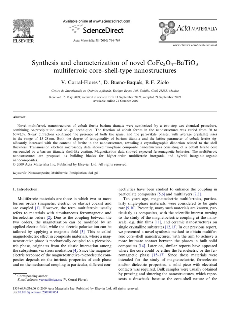 2010 Synthesis and Characterization of Novel CFO@BTO | PDF ...