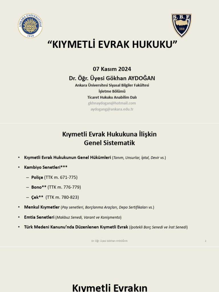 Kiymetli̇ Evrak Hukuku | PDF