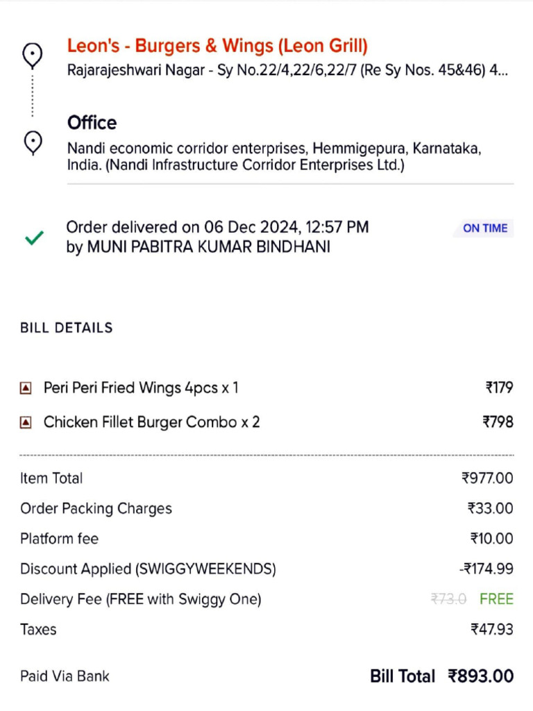 Swiggy Bill-6th Dec | PDF