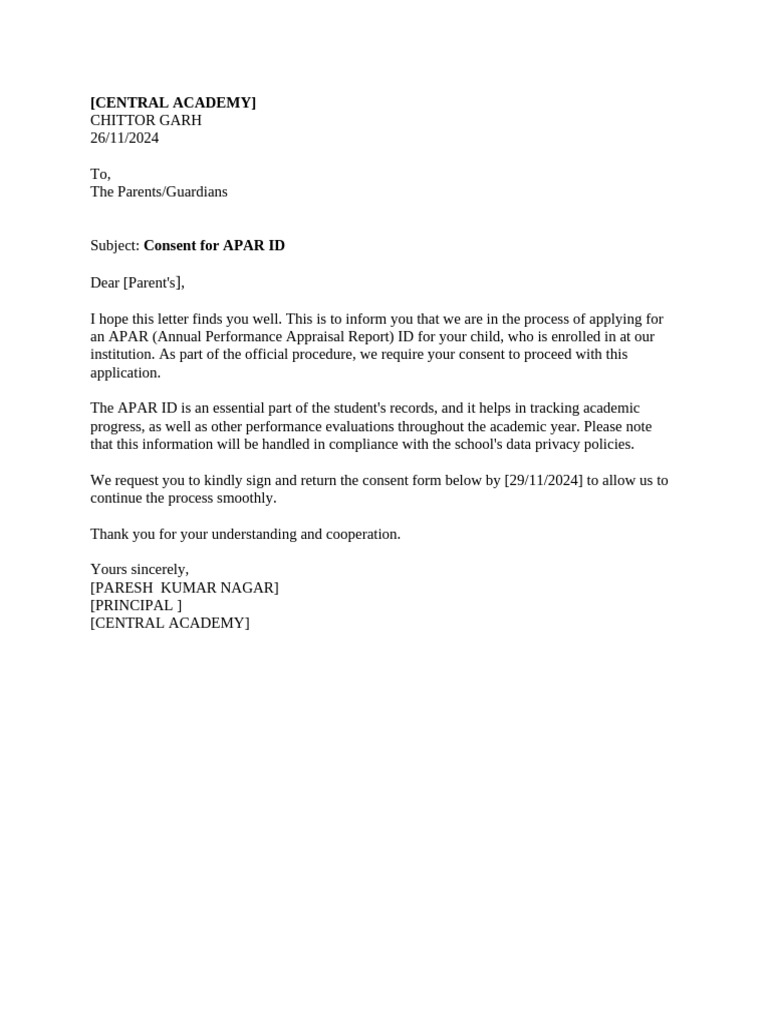 APAR Consent Form for Students | PDF