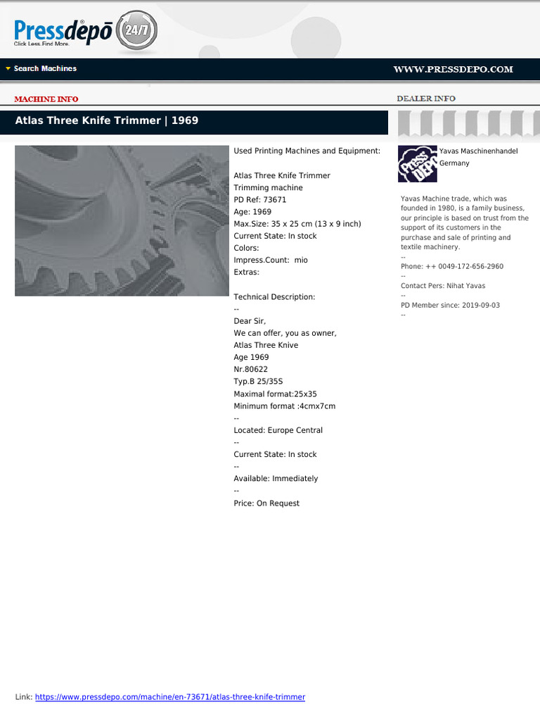 Atlas Three Knife Trimmer 73671 | PDF