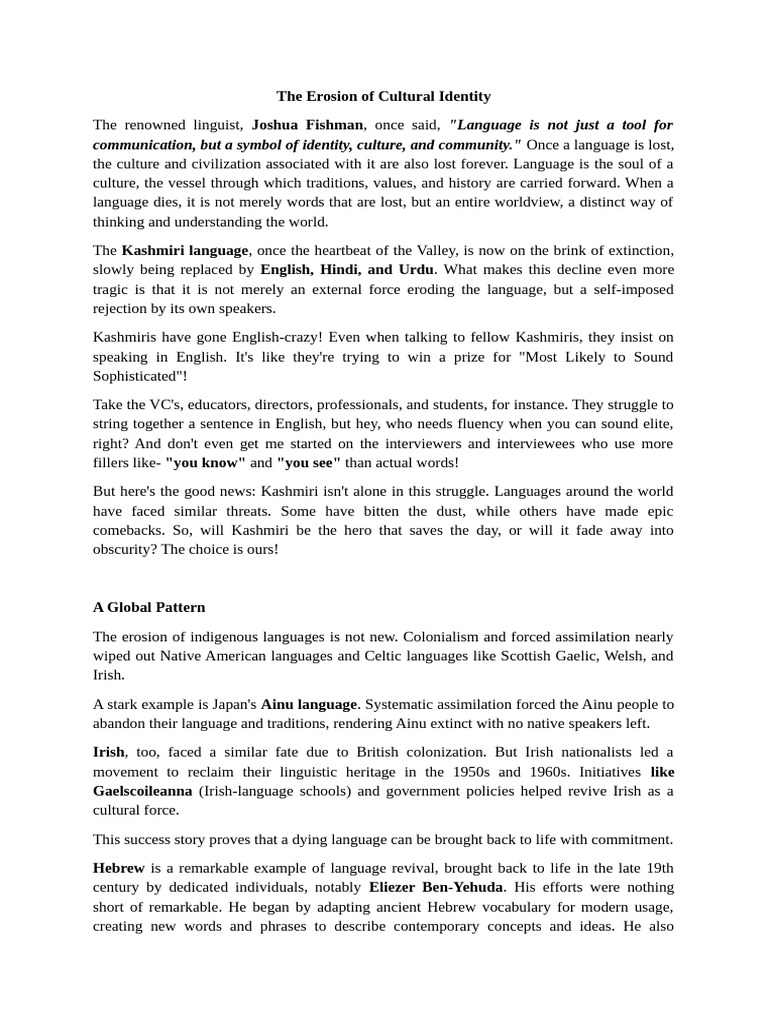 The Erosion of Cultural Identity | PDF | Hebrew Language | Cultural Assimilation