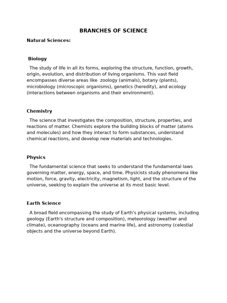 Branches of Science | PDF | Science | Physics