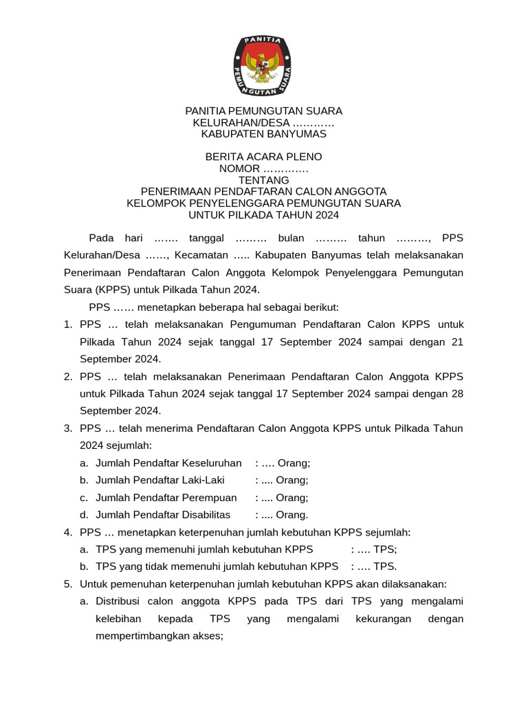 0 Berita Acara PPS Penerimaan Pendaftaran KPPS | PDF