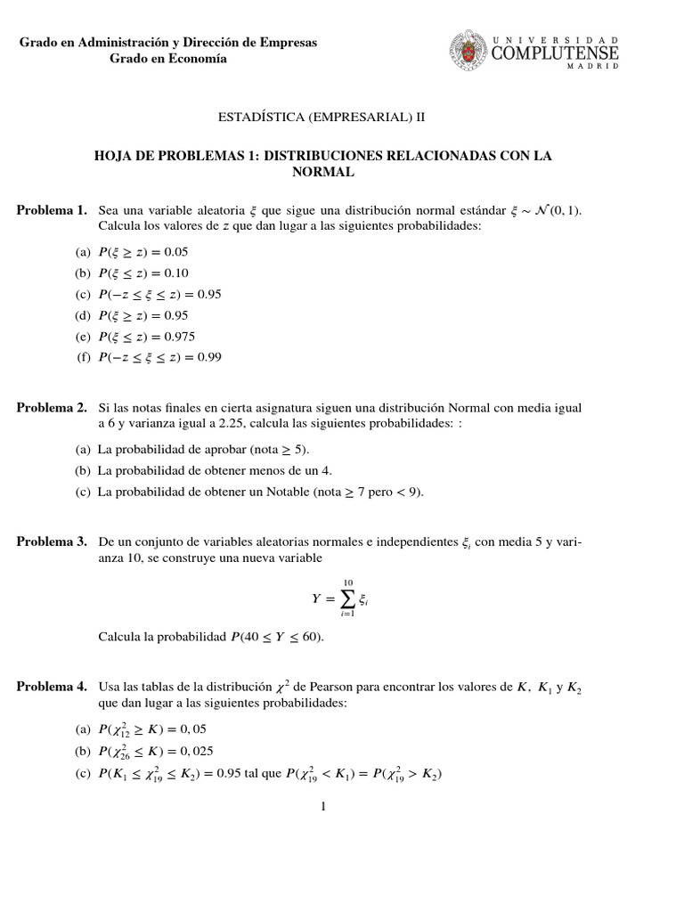 Ejercicios y soluciones complementarios del Tema 1 | PDF | Distribución normal | Matemáticas ...