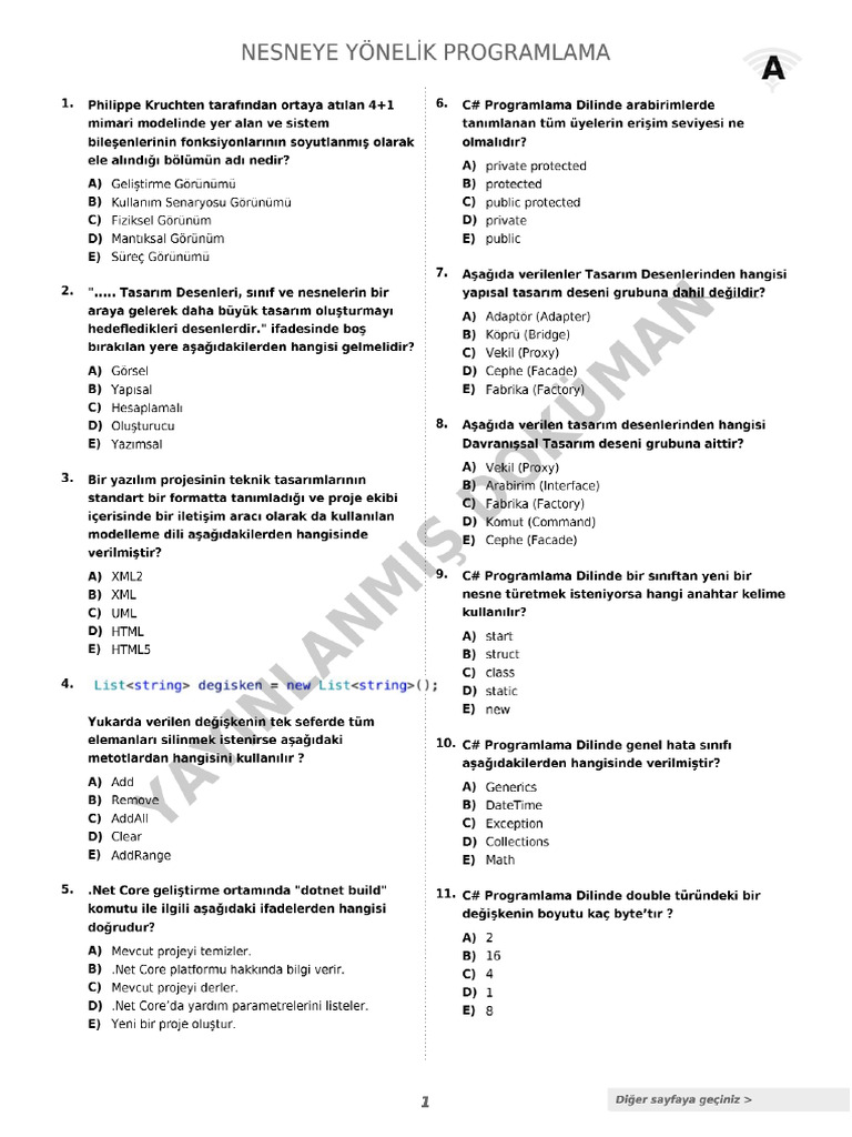 Nesneye Yönelik Programlama 2022-2023 Güz Final Sınavı | PDF
