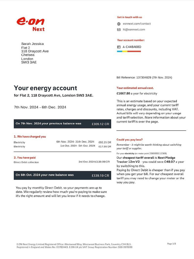 E.ON Utility Bill | PDF