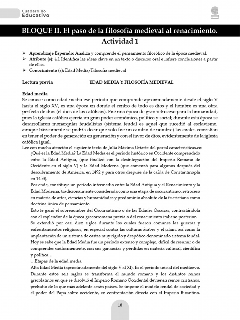 Filosofía Bloque 2 Act. 1 | PDF | Edades medias | Filosofia Medieval