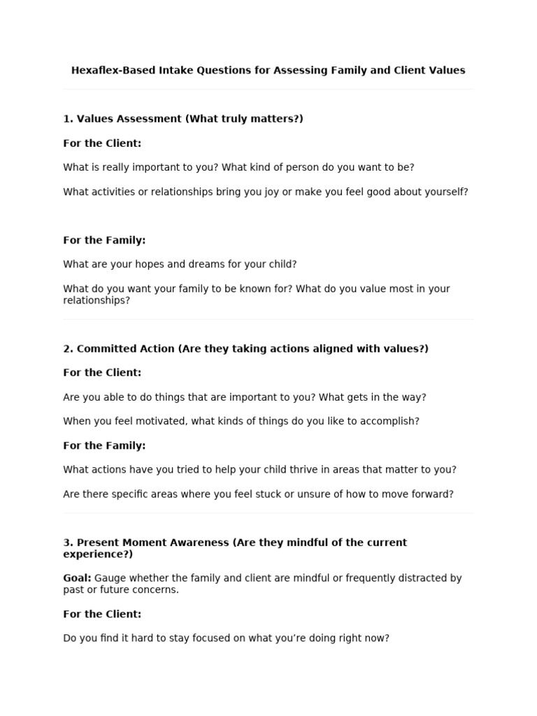 ACT Intake Questions | PDF | Thought | Cognitive Psychology