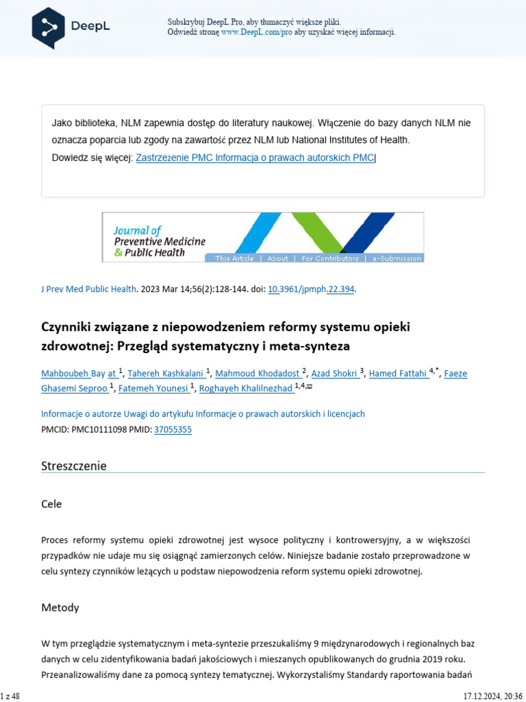 Factors Associated With Failure of Health System Reform - A Systematic ...