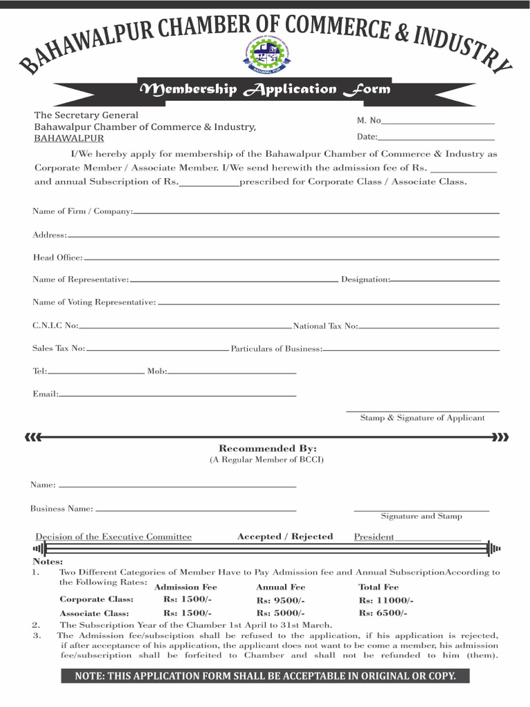 BCCI Membership Form & Requirments | PDF