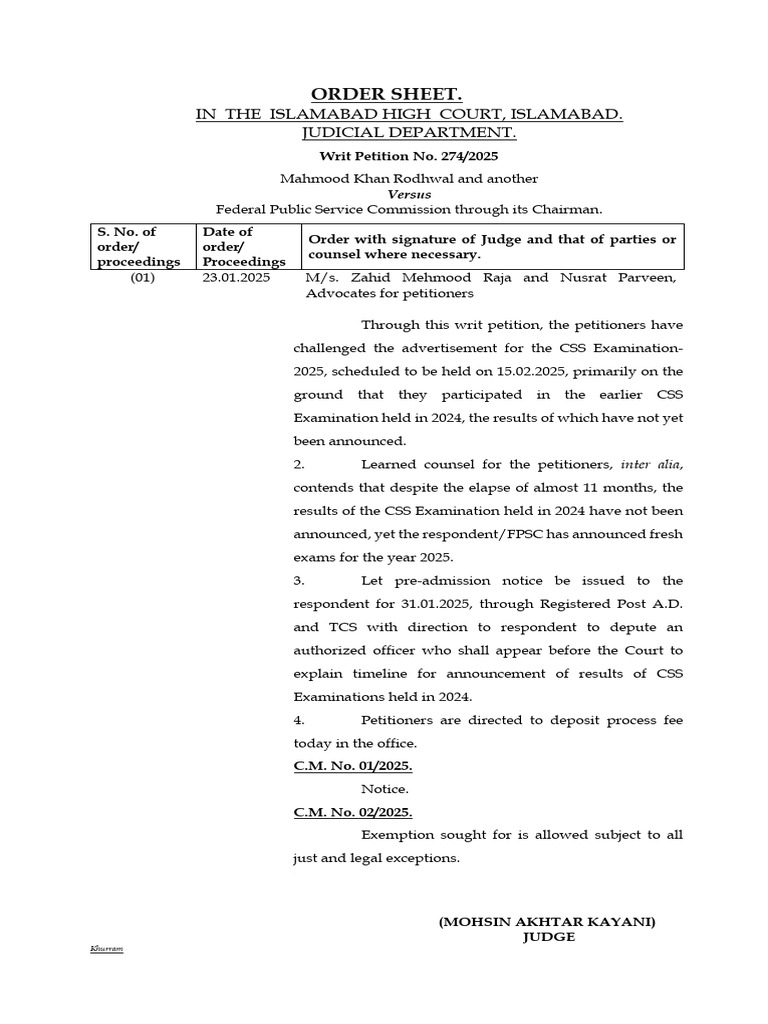 CSS Exam 2025 Writ Petition Update | PDF | Judiciaries | Public Law