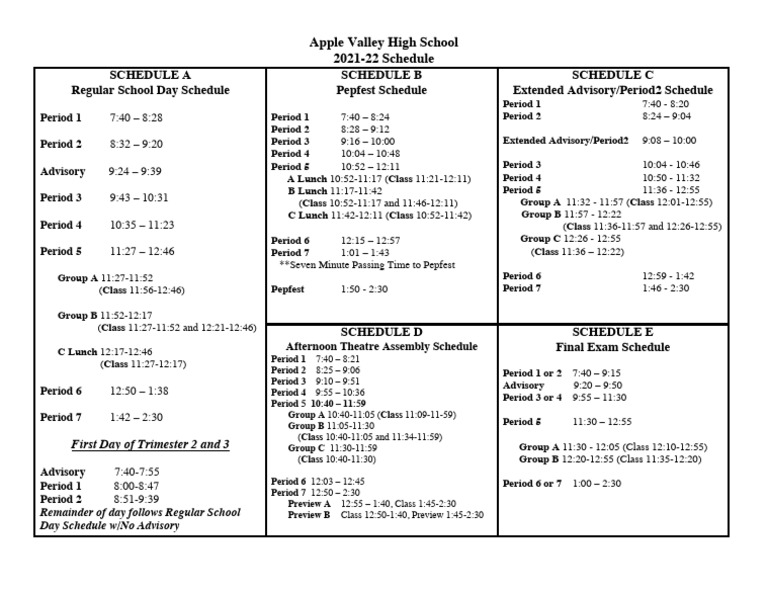 A Vhs 2122 Time Schedules | PDF