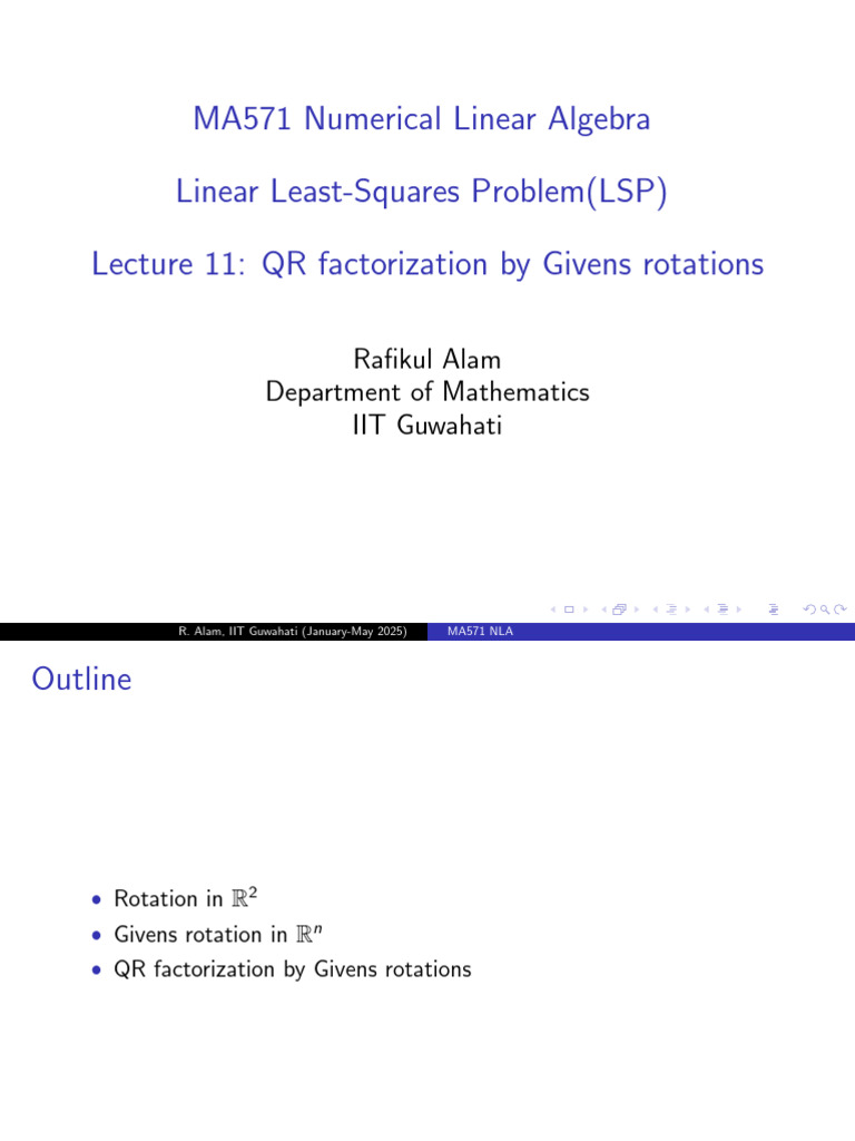 Lect 11 (Givens QR) 2025 | PDF | Coordinate System | Angle