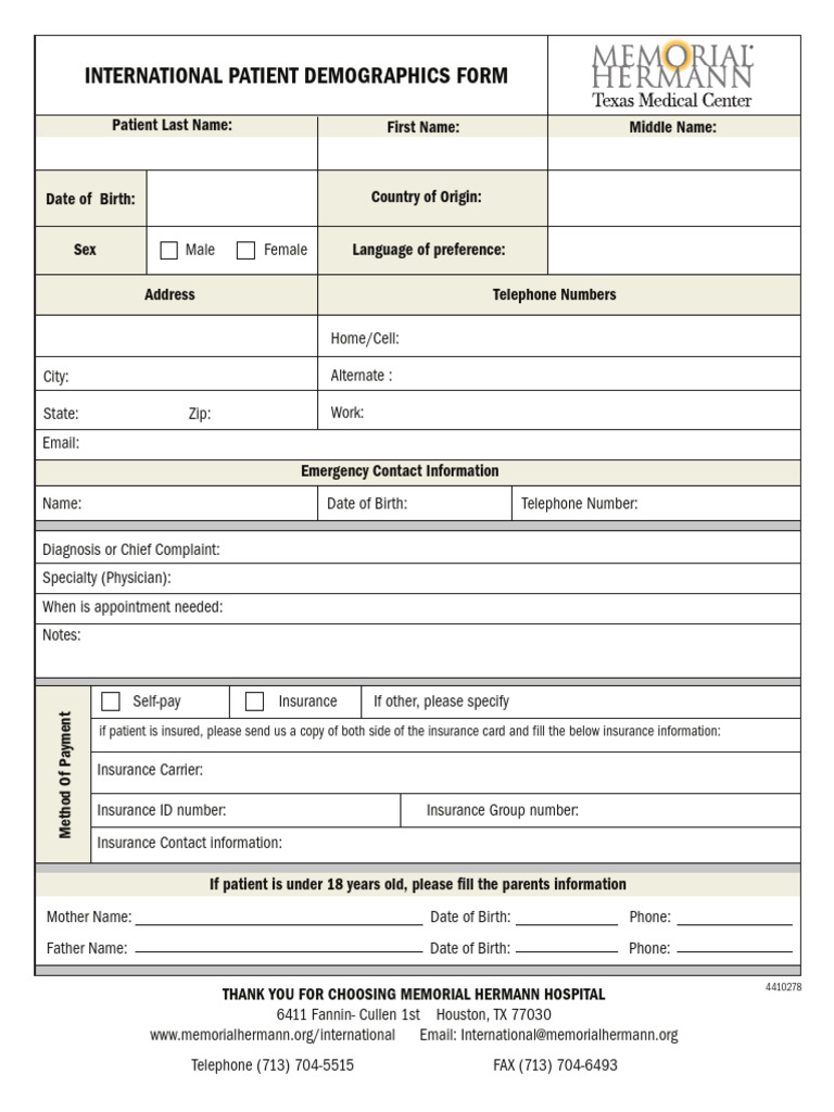 International Patient Demographics Form | PDF | Service Industries ...