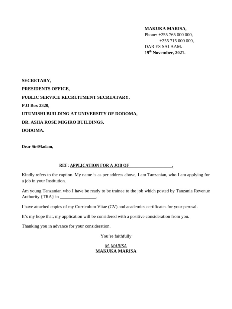 Tanzania Application Letter | PDF