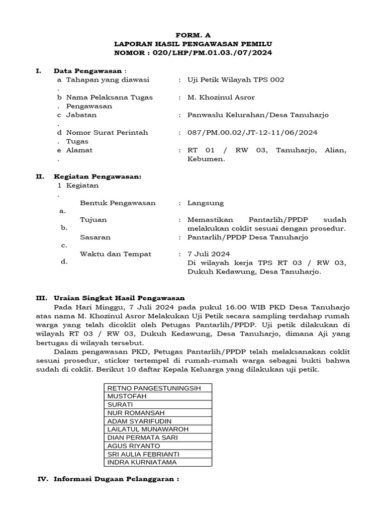 FORM A20 - Uji Petik 7 Juli | PDF