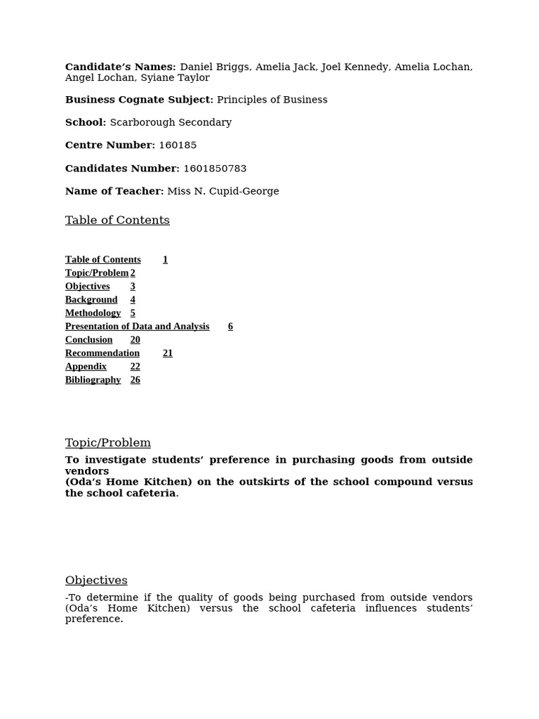 POB SBA | PDF | Cafeteria | Questionnaire