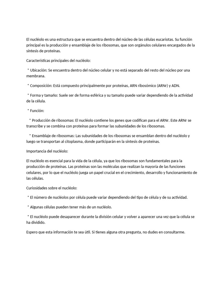 Funciones y Estructura del Nucléolo | PDF