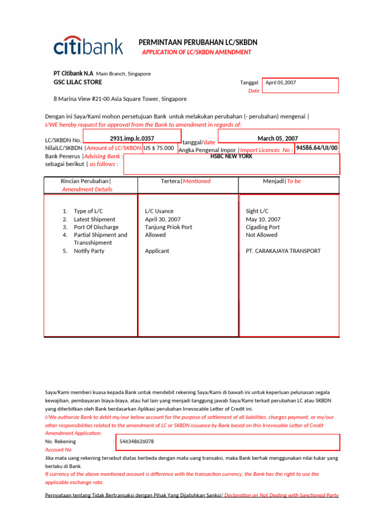 Ghea Suci Chayani LC Amendment (1) TRANSHELL | PDF