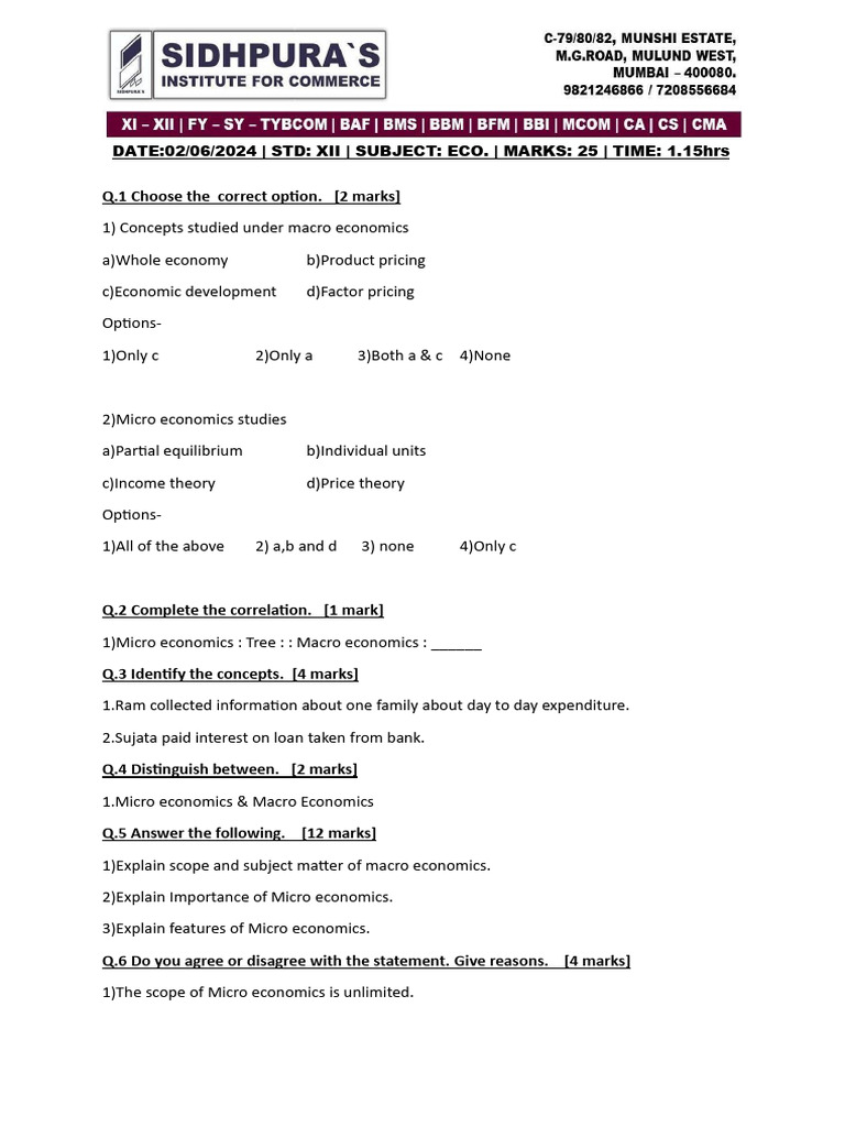Eco Micro Exam Xii | PDF