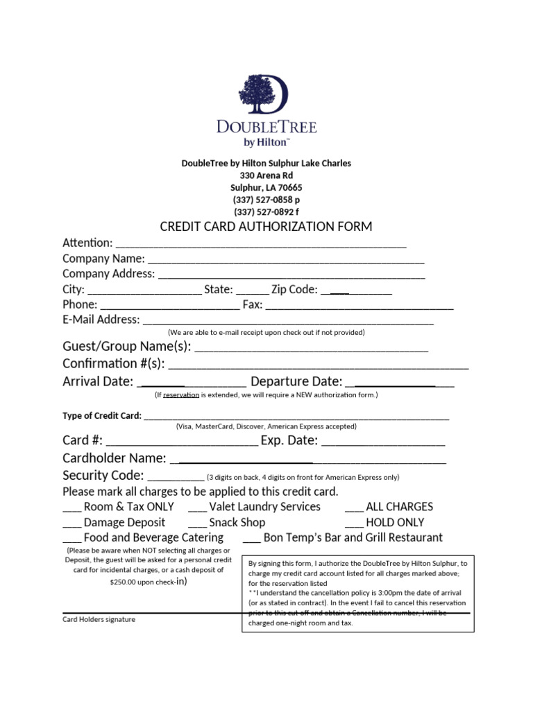 Hilton Credit Card Authorization Form | PDF | Credit Card | American ...