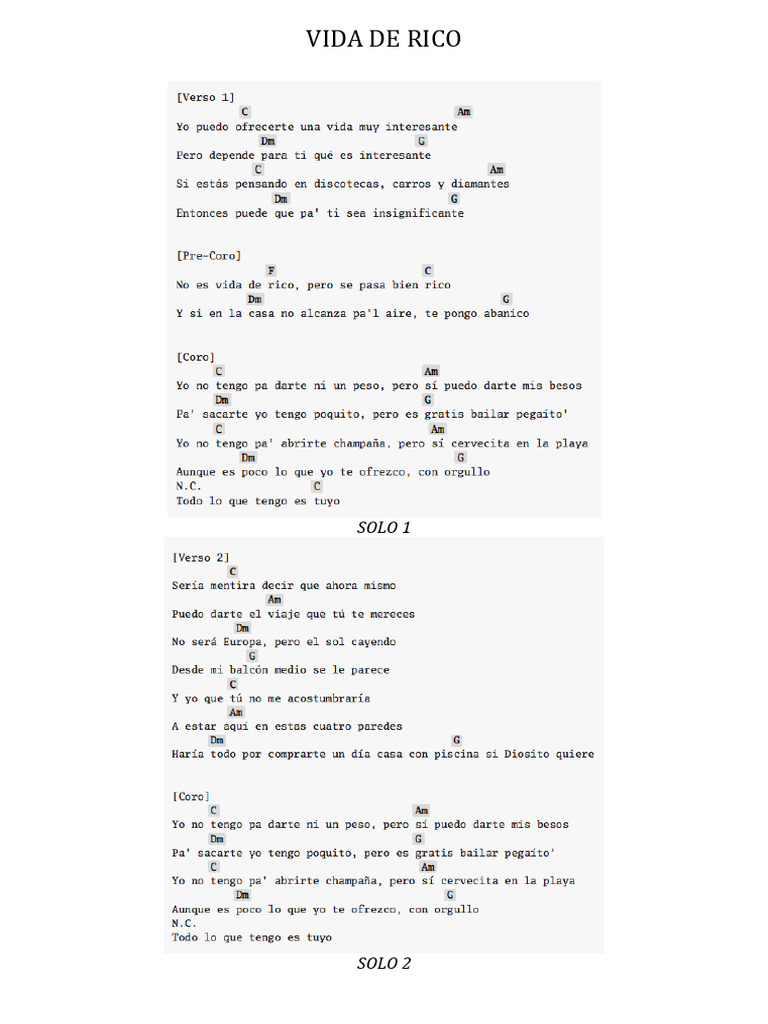 VIDA DE RICO (Guitarra) | PDF