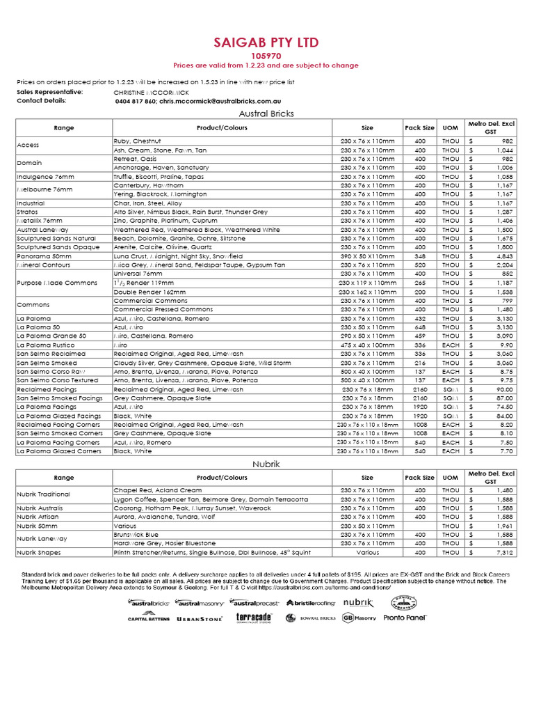 Brick Supply Pricelist | PDF | Materials | Minerals