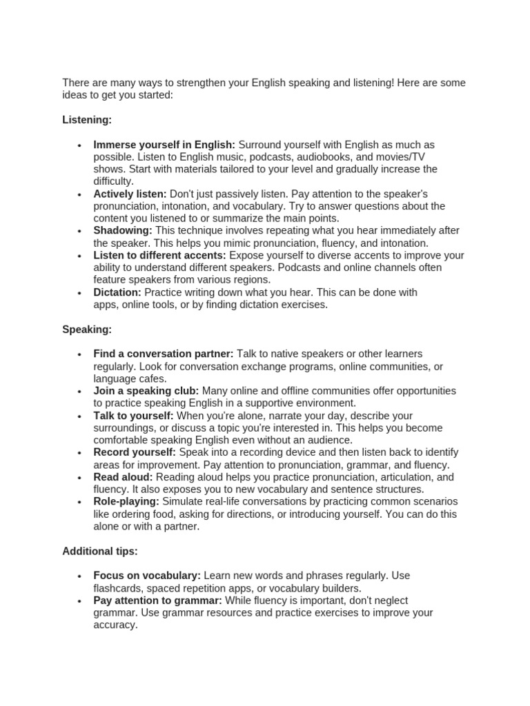 There Are Many Ways To Strengthen Your English Speaking and Listening | PDF | English Language ...