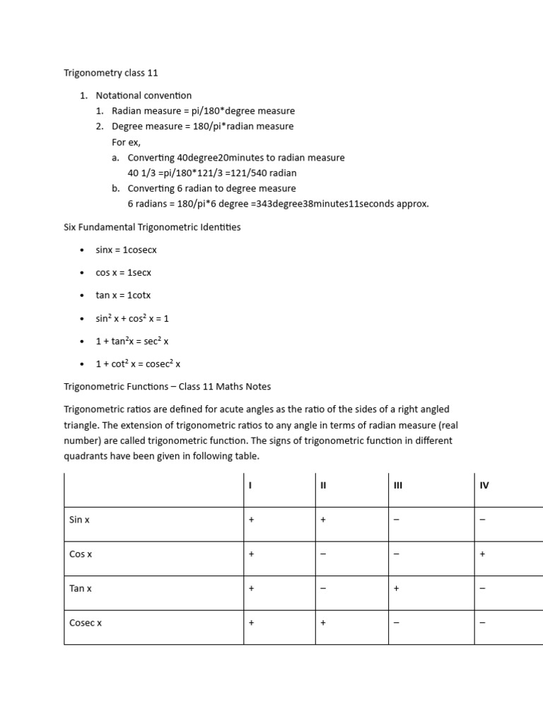 Trigonometry Class 11 | PDF | Trigonometric Functions | Trigonometry