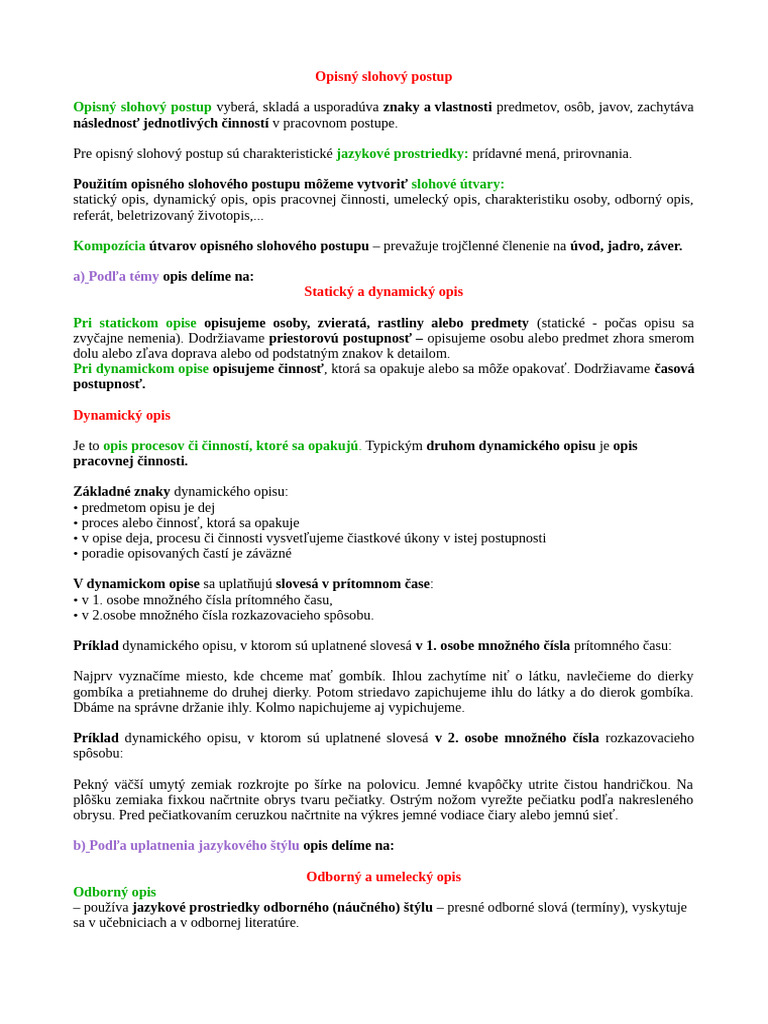 Opisný Slohový Postup | PDF