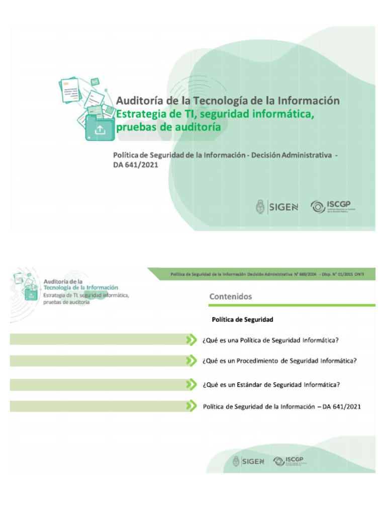 SIGEN - Curso Auditoria de TI - Modulo2 - Clase2-Política de Seguridad Informática | PDF