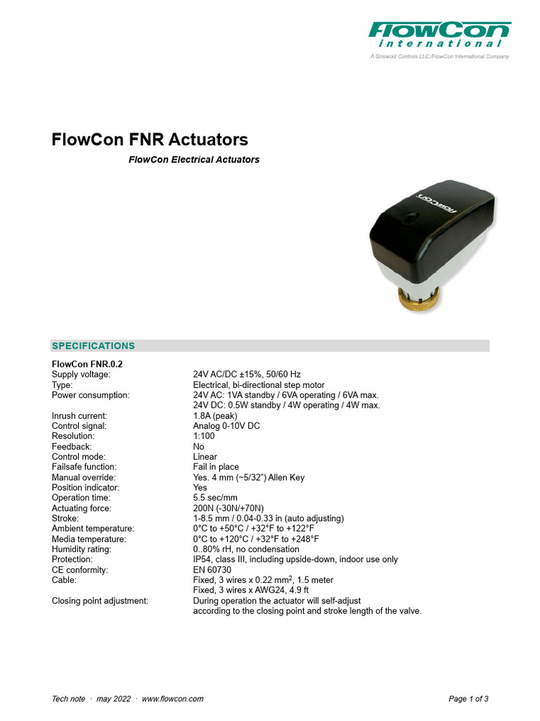 FlowCon-FNR-Actuator | PDF | Alternating Current | Actuator