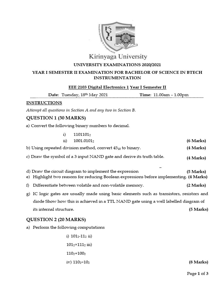 EEE 2103 Digital Electronics 1 Year I Semester II | PDF | Logic Gate | Digital Electronics