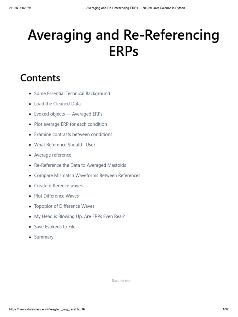 Averaging and Re-Referencing ERPs — Neural Data Science in Python | PDF | Event Related ...