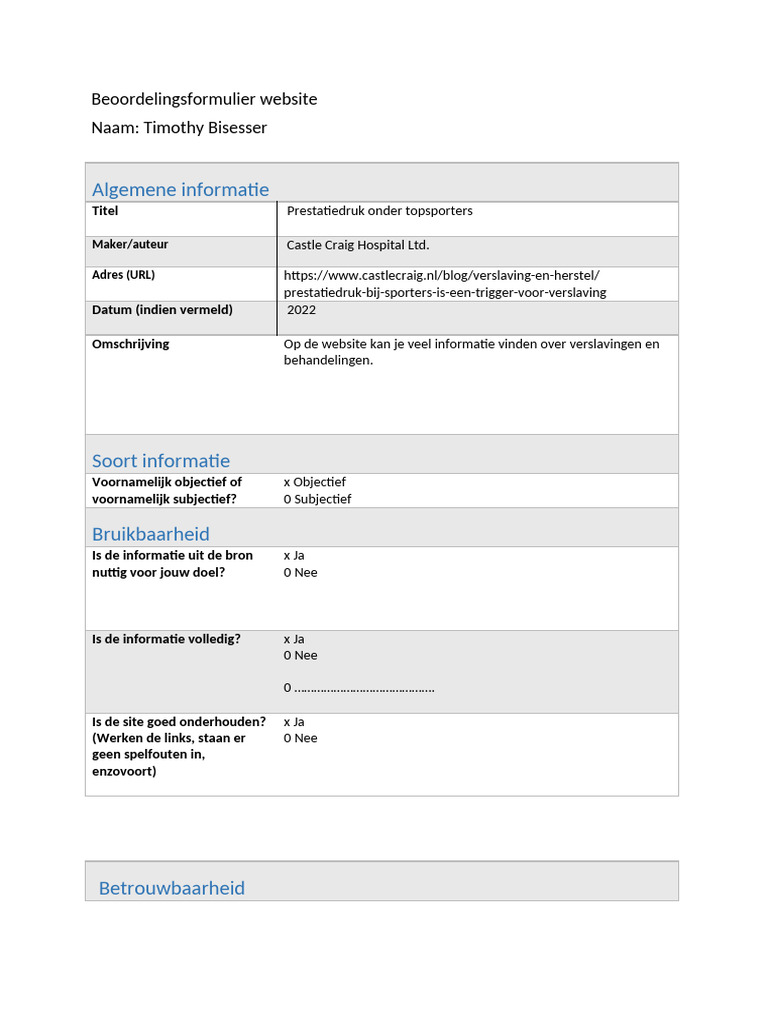 Beoordelingsformulier Website Topsport | PDF