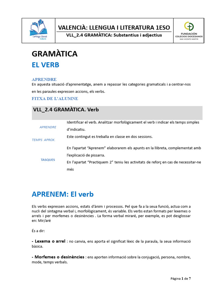 VLL_3.4 Gramàtica. Verbs | PDF