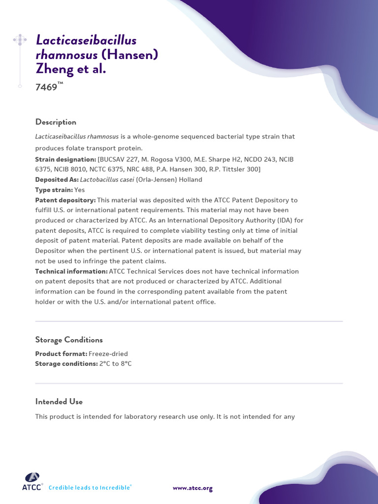7469 Product Sheet - Lacticaseibacillus rhamnosus (Hansen) Zheng et al ...