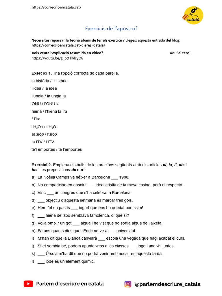 Exercicis Apostrof PDF | PDF