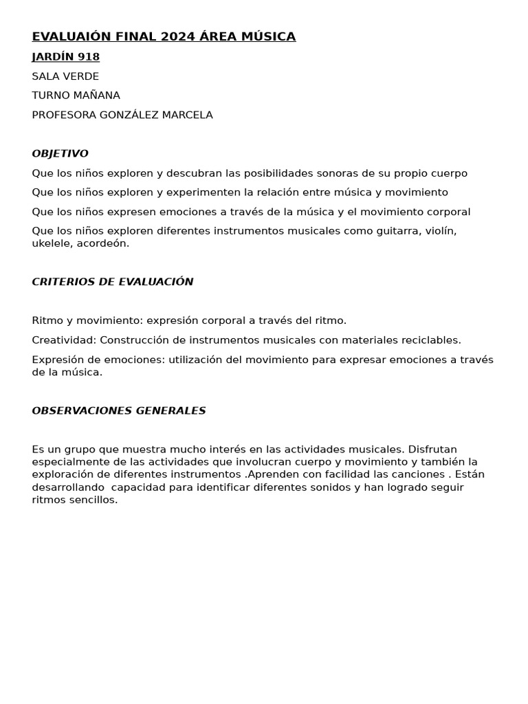 Evaluación Final 2024 j918 | PDF | Ritmo | Las emociones