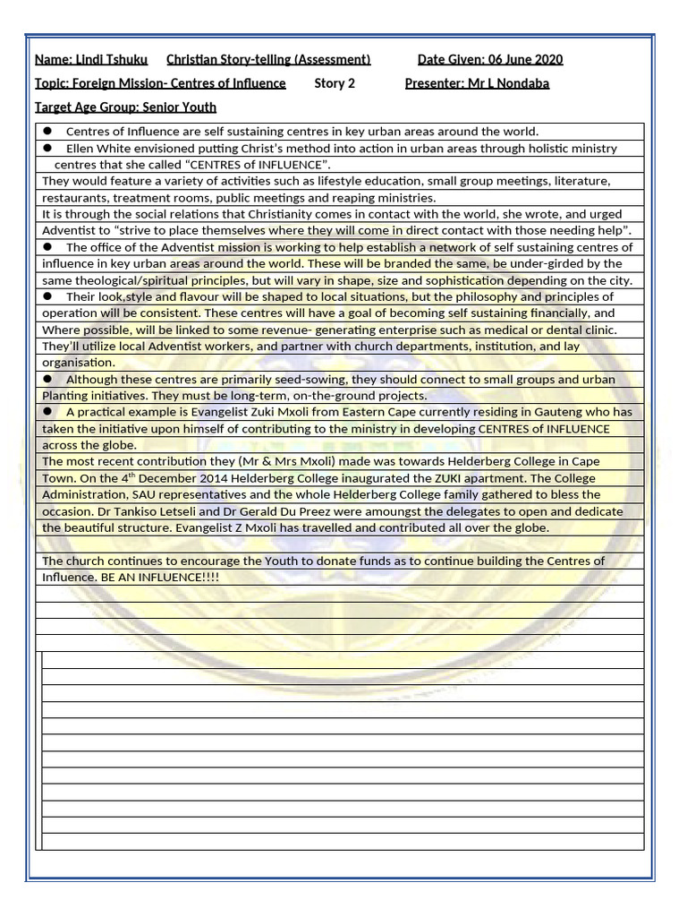 Christian Story-Telling Assignment Story 2 | PDF | Christian Movements